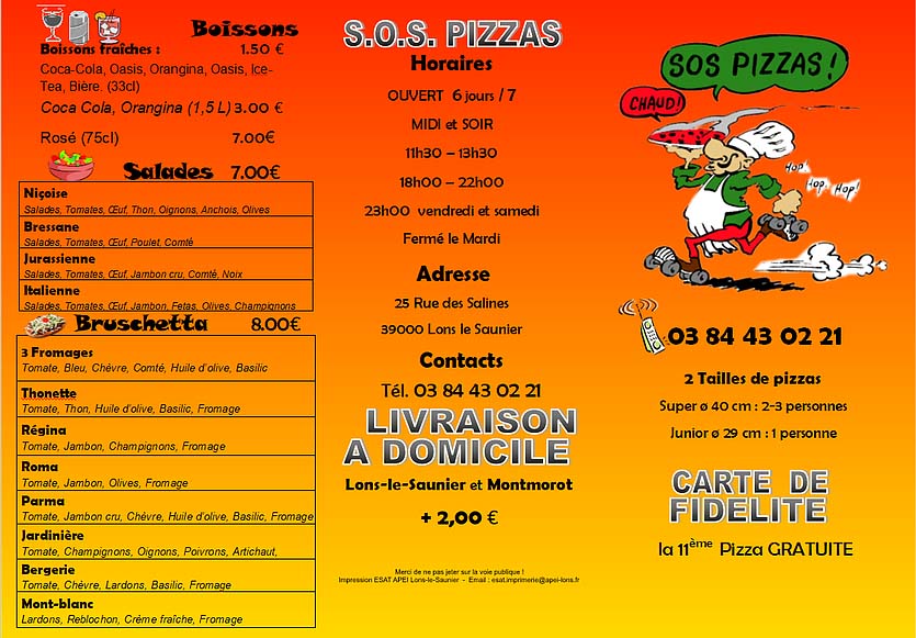 Menus – Lons-le-Saunier, Perrigny, Montmorot | SOS PIZZAS