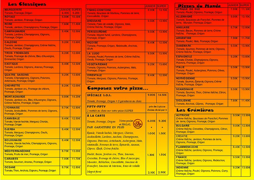 Menus – Lons-le-Saunier, Perrigny, Montmorot | SOS PIZZAS